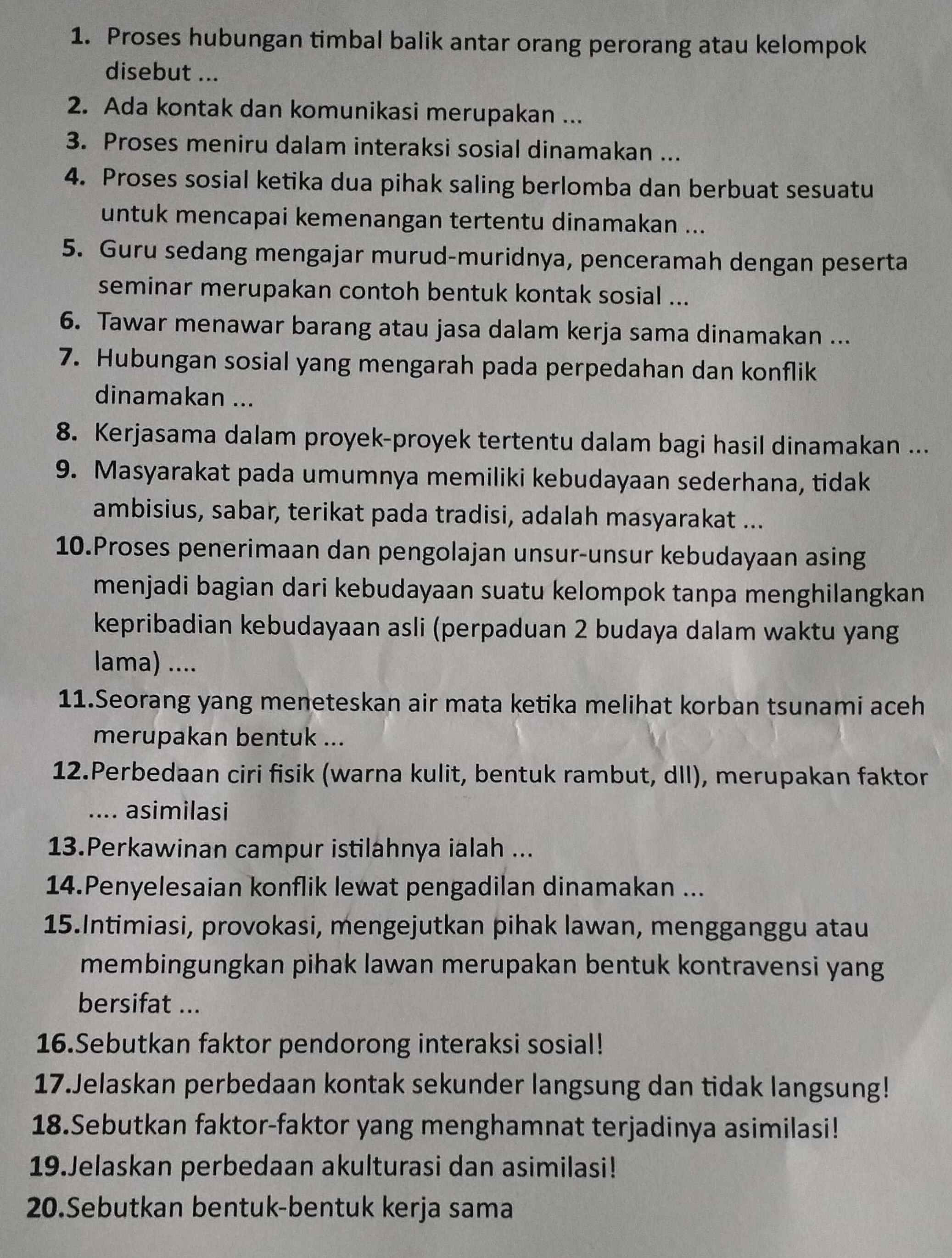 1. Proses hubungan timbal balik antar orang | StudyX