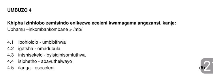 UMBUZO 4 Khipha izinhlobo zemisindo enikezwe