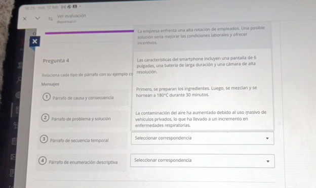 Pregunta 4 Relaciona cada tipo de prrafo con | StudyX