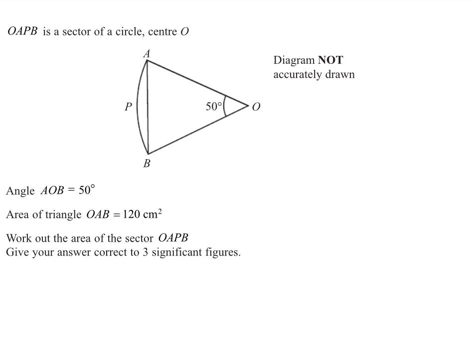 OAPB is a sector of a circle, centre O Angle