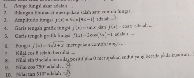 1. Range fungsi akar adalah .... 2. | StudyX