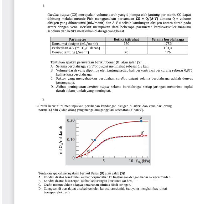 1 Cardiac output (CO) merupakan volume darah | StudyX