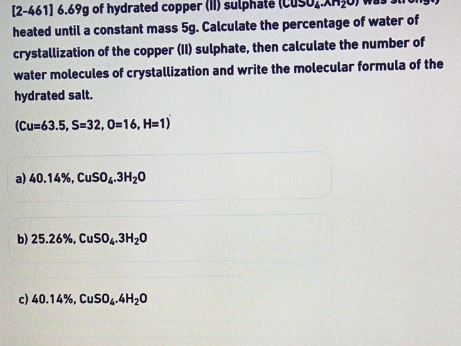 2-461 669g of hydrated copper (II) sulphate | StudyX