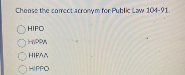 Choose the correct acronym for Public Law