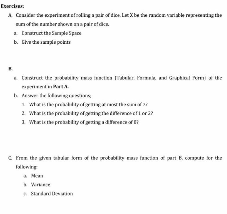 Exercises A Consider the experiment of | StudyX