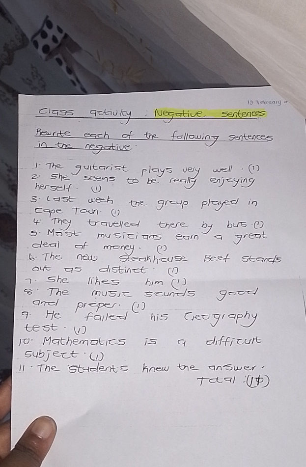 Class activity Negative sentences Rewrite | StudyX