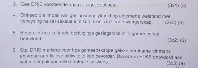 Gee DRIE voorbeelde van geslagstereotipes.