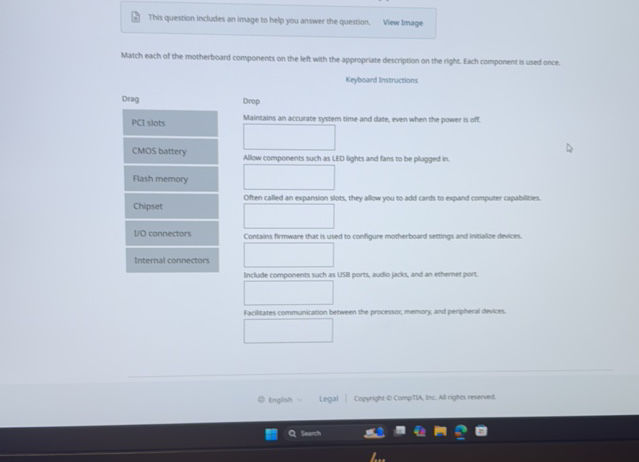 Match each of the motherboard components on | StudyX