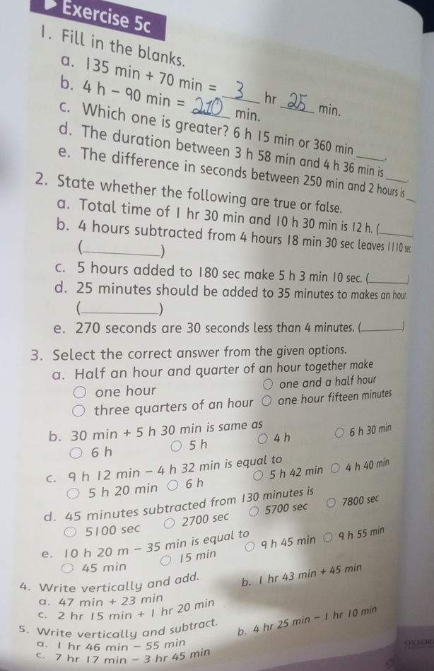 1. Fill in the blanks. a. 135 min + 70 min = | StudyX