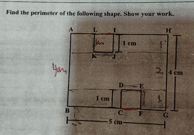 Find the perimeter of the following shape | StudyX