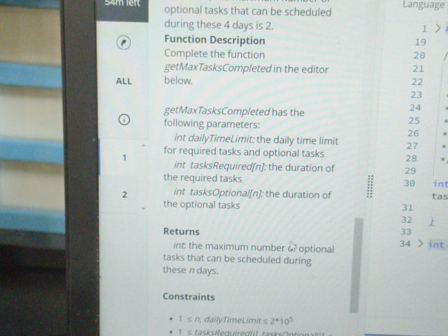 Complete the function `getMaxTasksCompleted` | StudyX