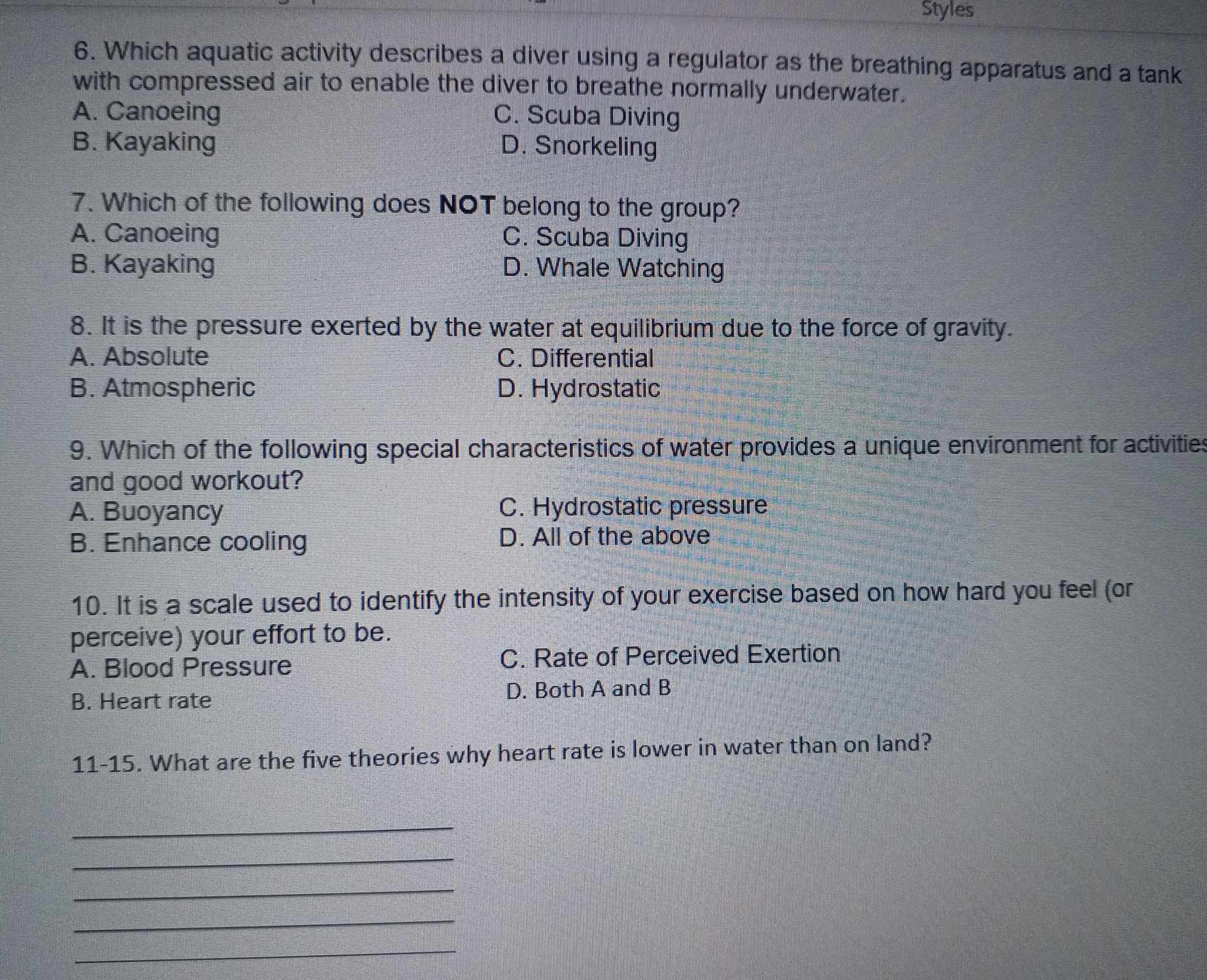 6 Which aquatic activity describes a diver | StudyX