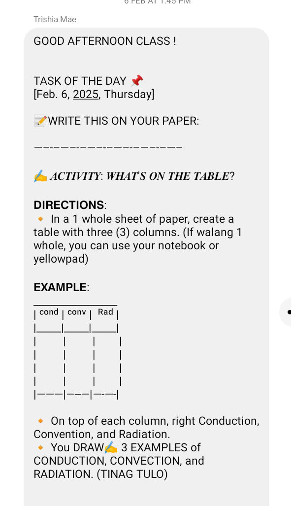 ACTIVITY WHATS ON THE TABLE DIRECTIONS In a | StudyX