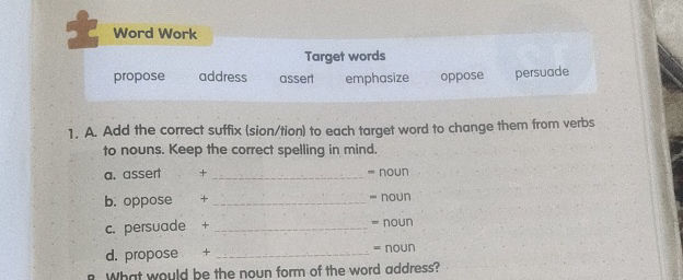 1 A Add the correct suffix (sion/tion) to | StudyX