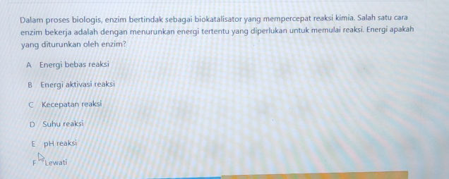 Dalam proses biologis enzim bertindak | StudyX