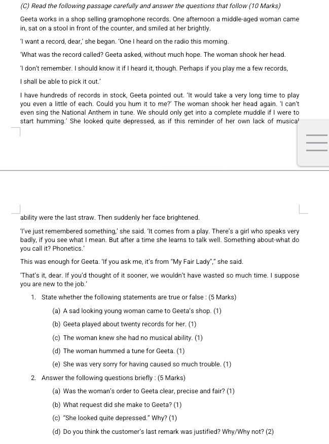 (C) Read the following passage carefully and | StudyX