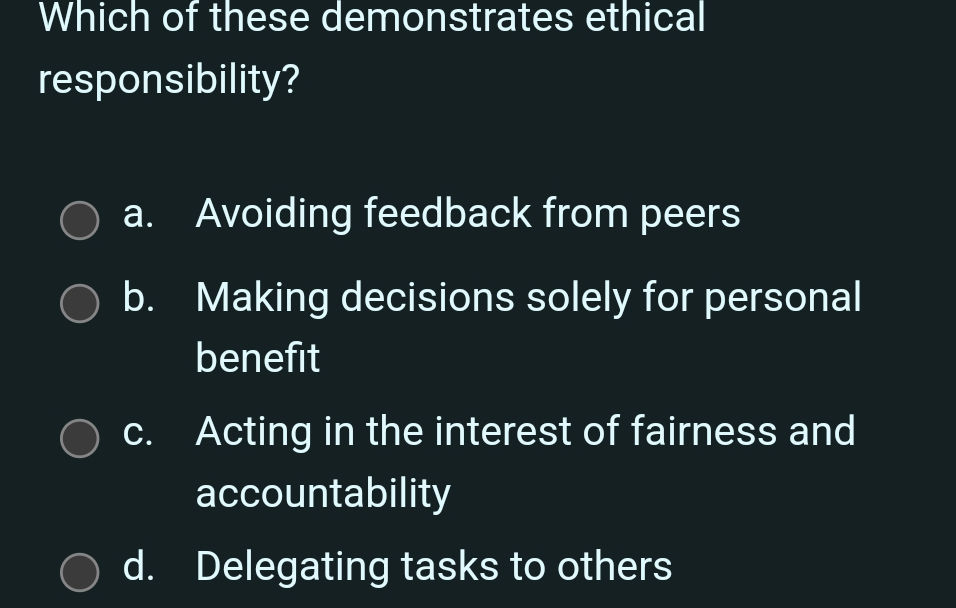 Which of these demonstrates ethical | StudyX