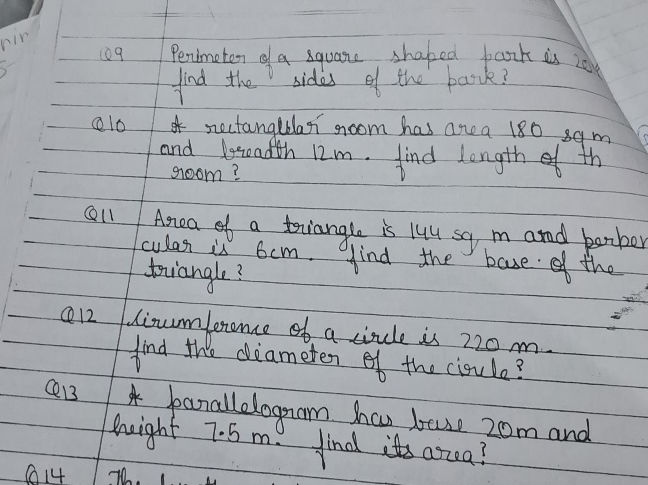 Perimeter of a square shaped park is 200m | StudyX