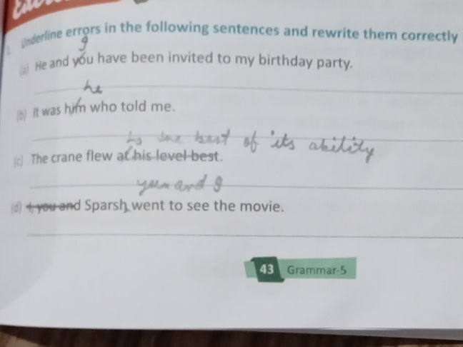 Underline errors in the following sentences | StudyX