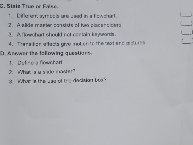 C. State True or False. 1. Different symbols | StudyX