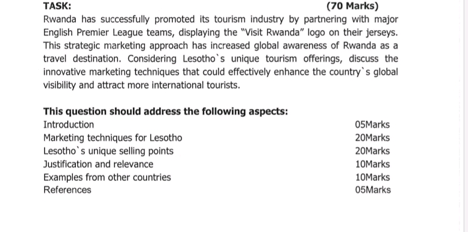 TASK: (70 Marks) Rwanda has successfully | StudyX