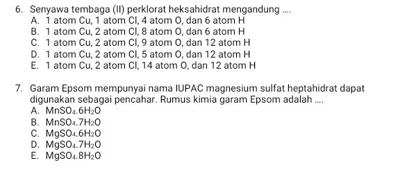 6. Senyawa tembaga (II) perklorat | StudyX