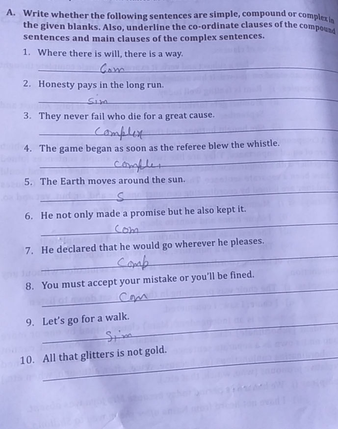 A Write whether the following sentences are | StudyX