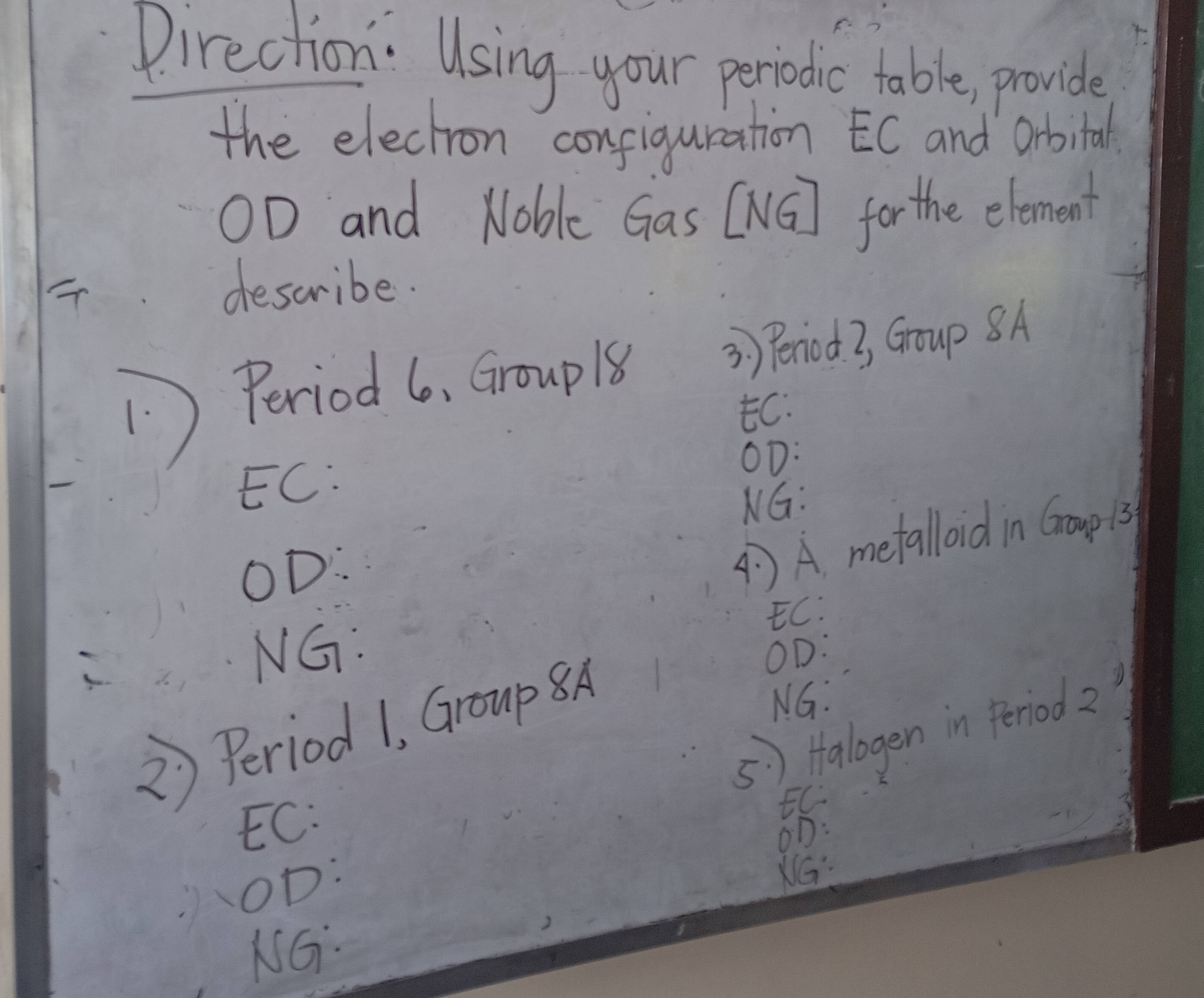 Direction Using your periodic table provide | StudyX