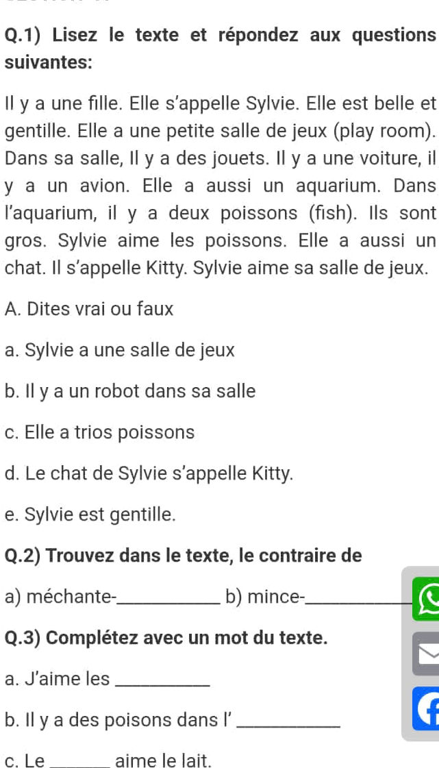 Q1) Lisez le texte et rpondez aux questions | StudyX