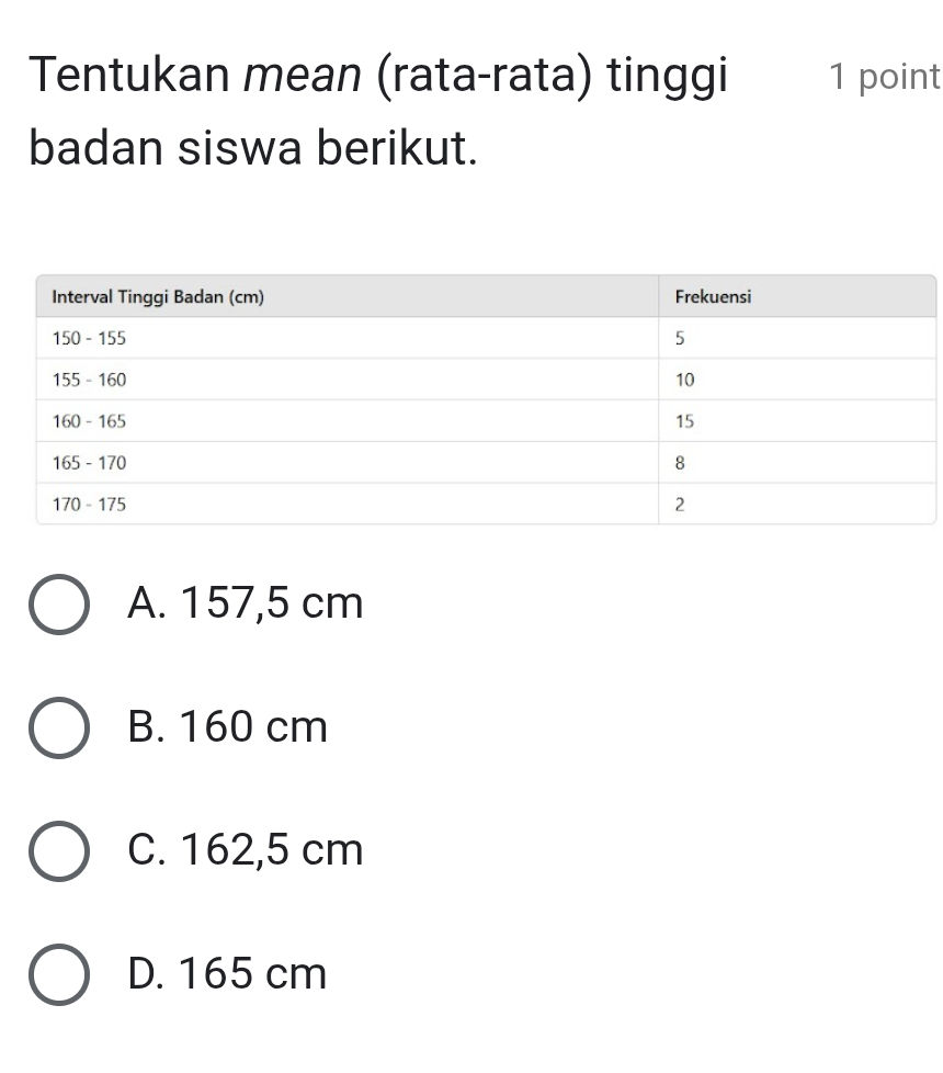 Tentukan mean (rata-rata) tinggi badan siswa | StudyX