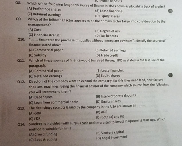 Q8 Which of the following long term source | StudyX