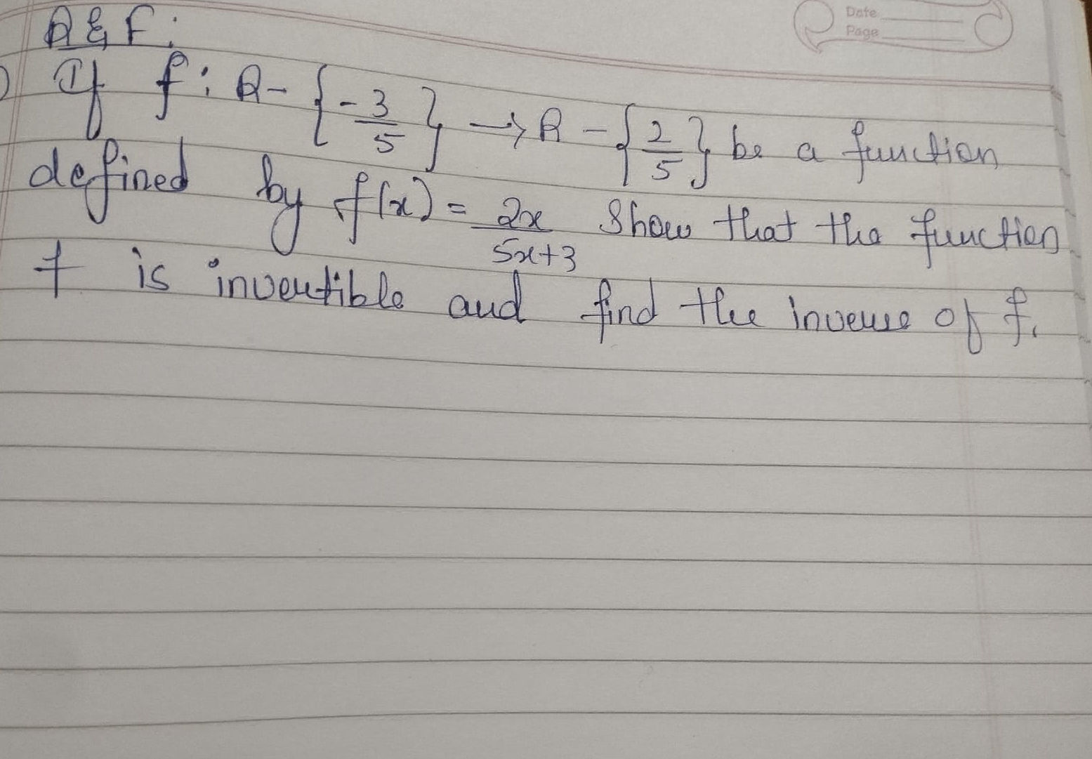 Let $f: A B - \{- {3}{5}\} {R} - \{ | StudyX