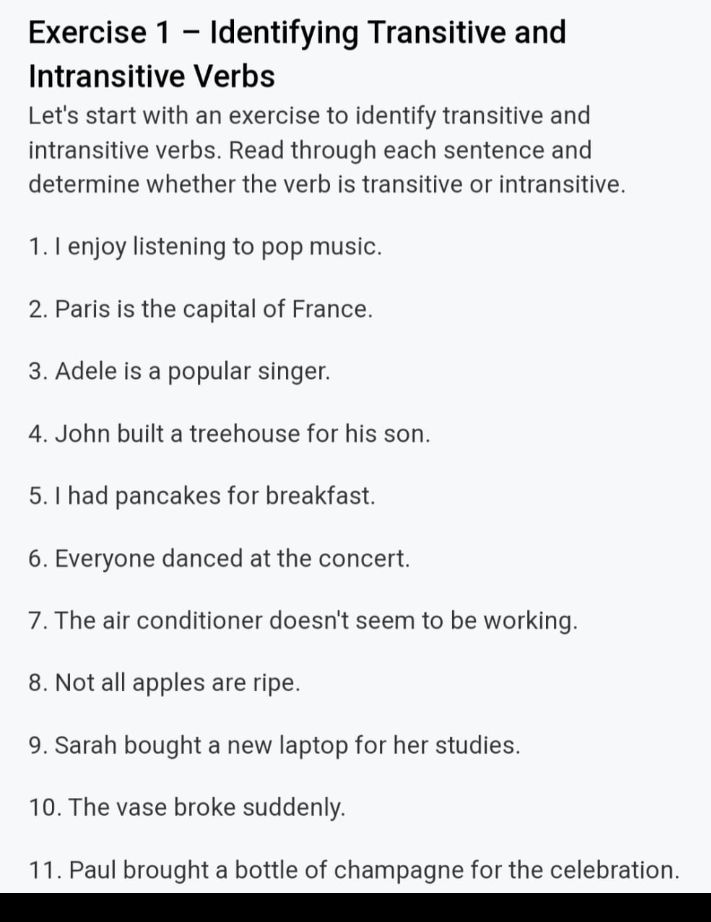 Exercise 1 - Identifying Transitive and | StudyX