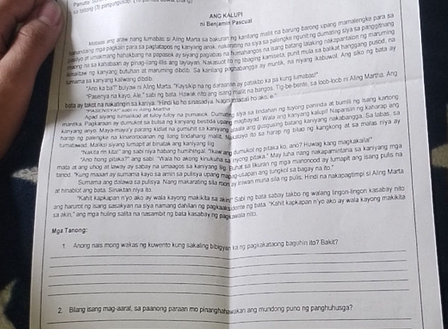 ANG KALUPI ni Benjamin Pascual Matagal ang | StudyX