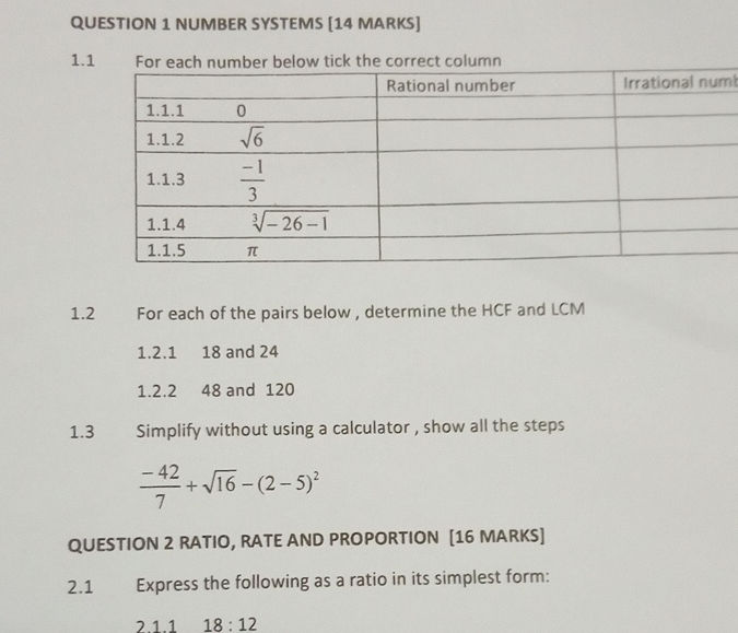 QUESTION 1 NUMBER SYSTEMS 14 MARKS 11 For | StudyX