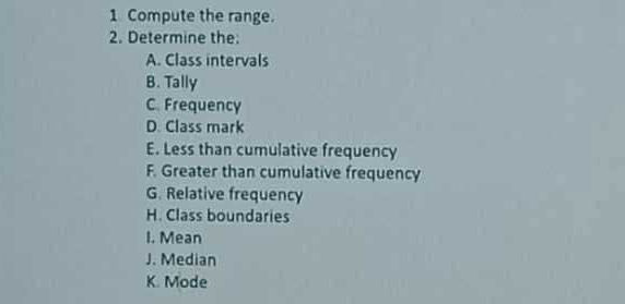1 Compute the range 2 Determine the A Class | StudyX