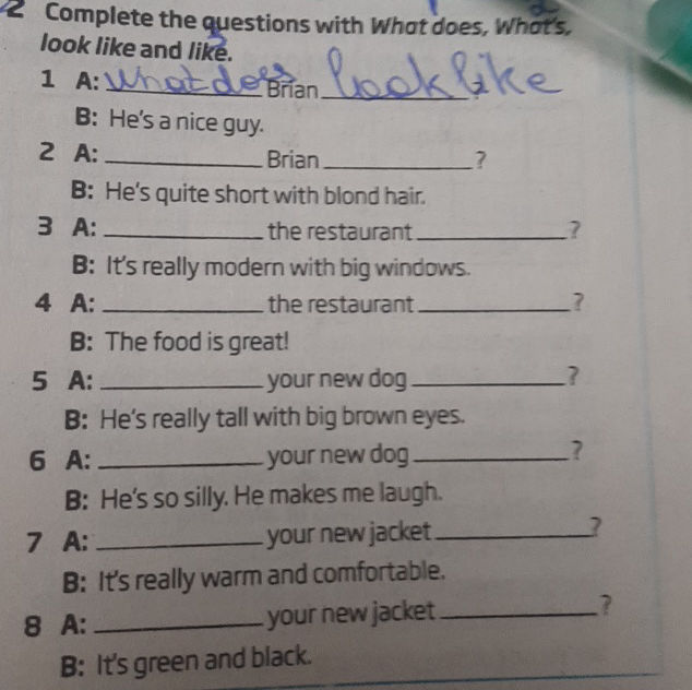 2 Complete the questions with What does, | StudyX