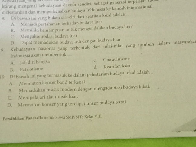 8. Di bawah ini yang bukan ciri-ciri dari | StudyX