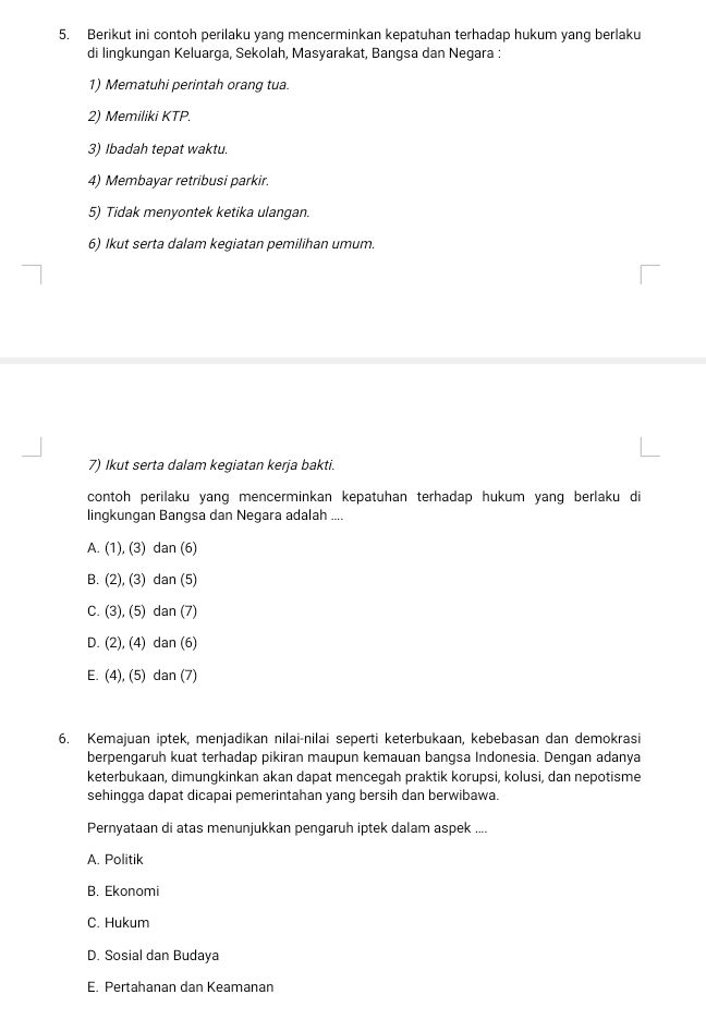 5 Berikut ini contoh perilaku yang | StudyX