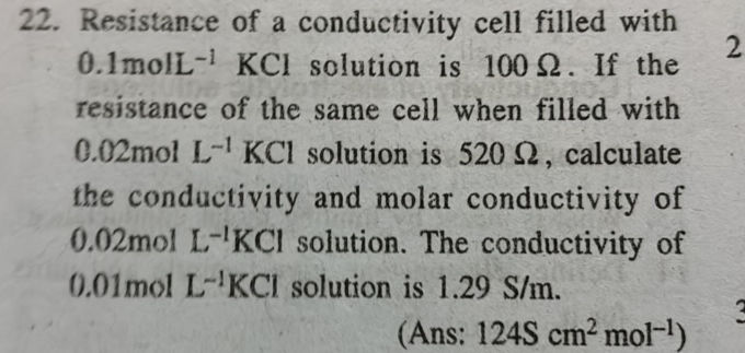 Resistance of a conductivity cell filled | StudyX