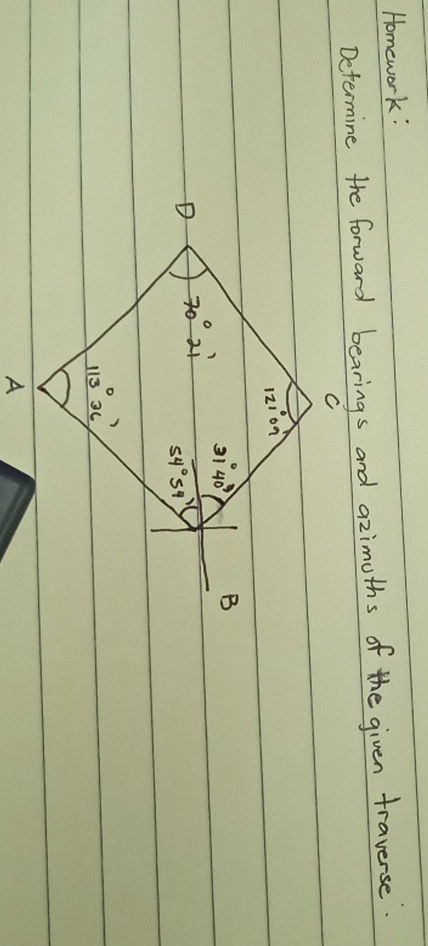 Homework Determine the forward bearings and | StudyX