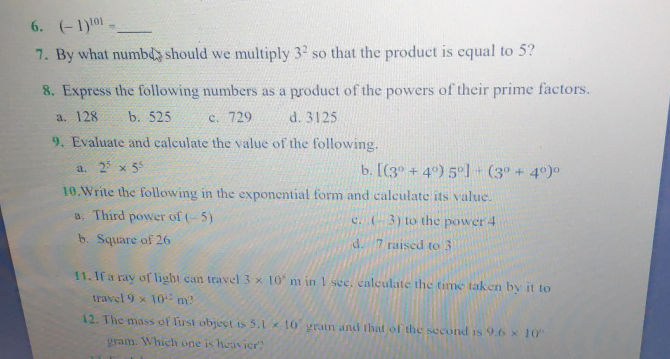 6. $(-1)^{101} = 7. By what number should we | StudyX
