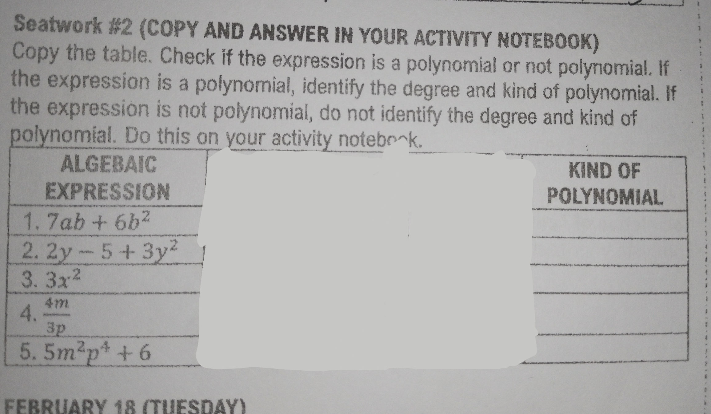 Seatwork 2 (COPY AND ANSWER IN YOUR ACTIVITY | StudyX