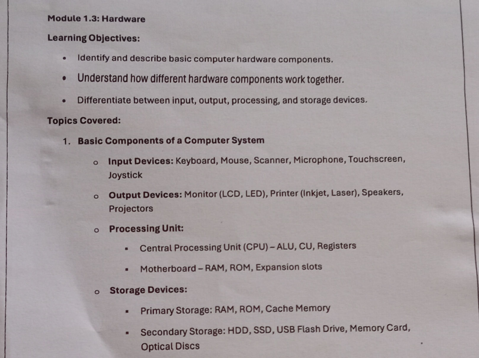 Module 13 Hardware Learning Objectives | StudyX