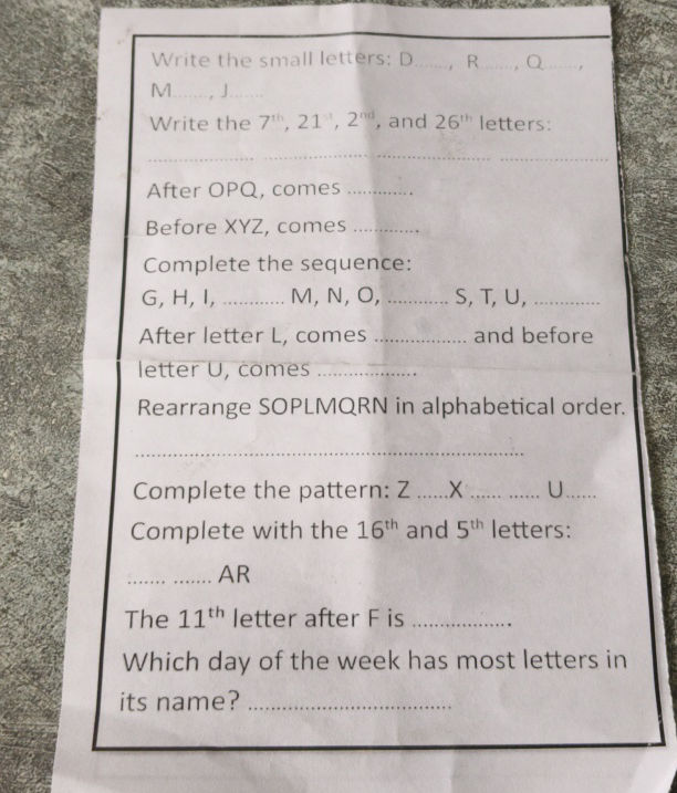 Write the small letters D R Q M J Write | StudyX