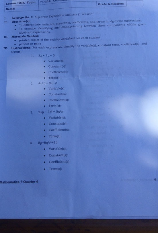 Activity No 2 Algebraic Expression Analysis | StudyX