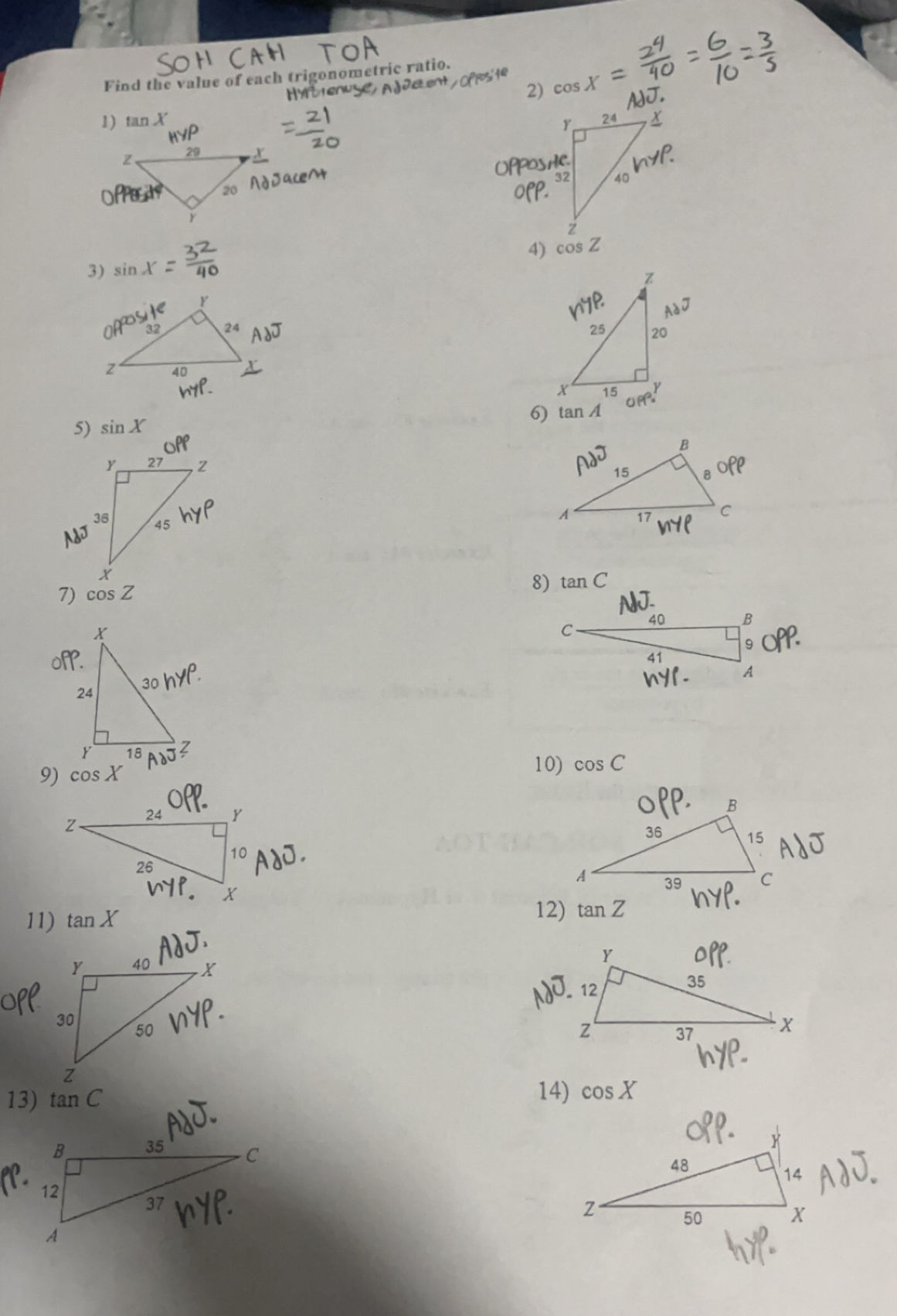 SOH CAH TOA Find the value of each | StudyX