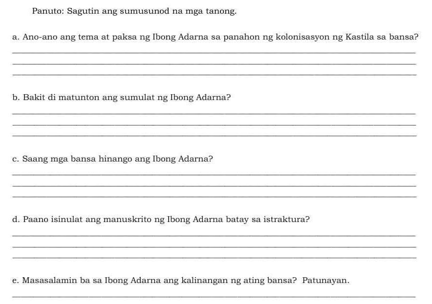Panuto: Sagutin ang sumusunod na mga tanong. | StudyX