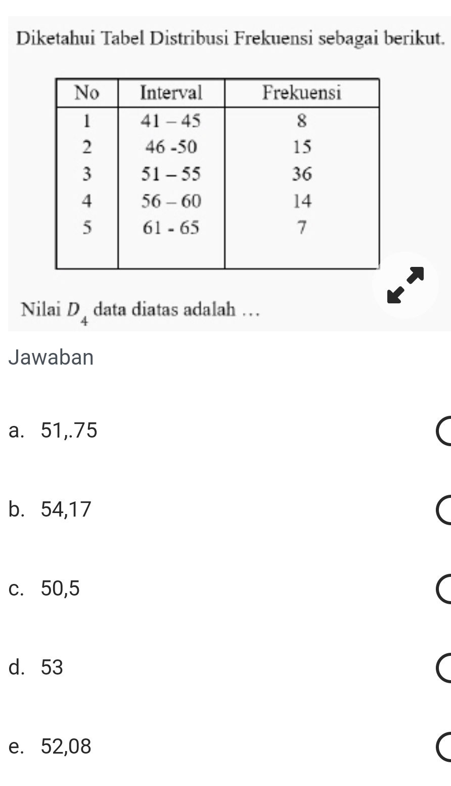 Diketahui Tabel Distribusi Frekuensi sebagai | StudyX