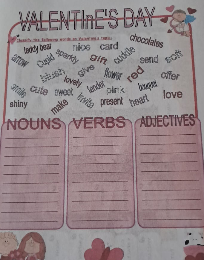 Classify the following words on Valentines | StudyX